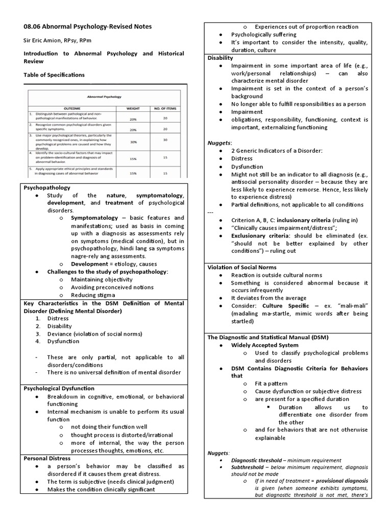 Abnormal Psychology: Key Concepts | PDF | Mental Disorder | Classical ...