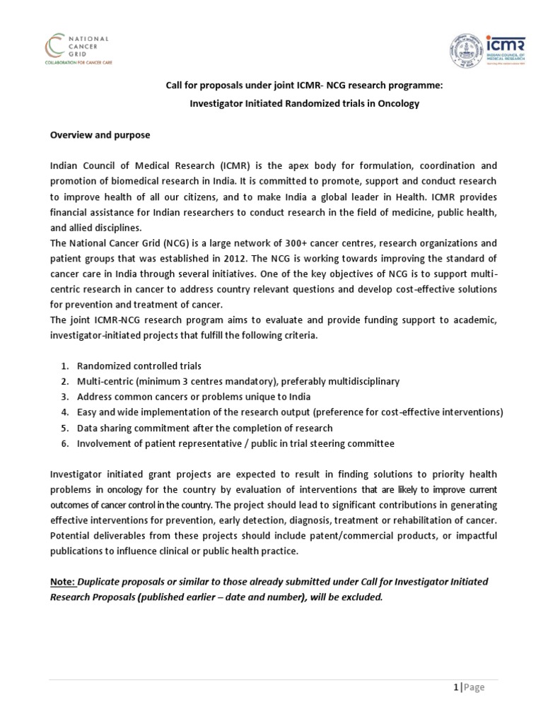 ICMR NCG Grant Call | PDF | Clinical Trial | Preventive Healthcare