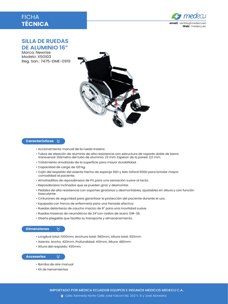 Ficha Silla de Ruedas de Aluminio XSG103 - 16 | PDF