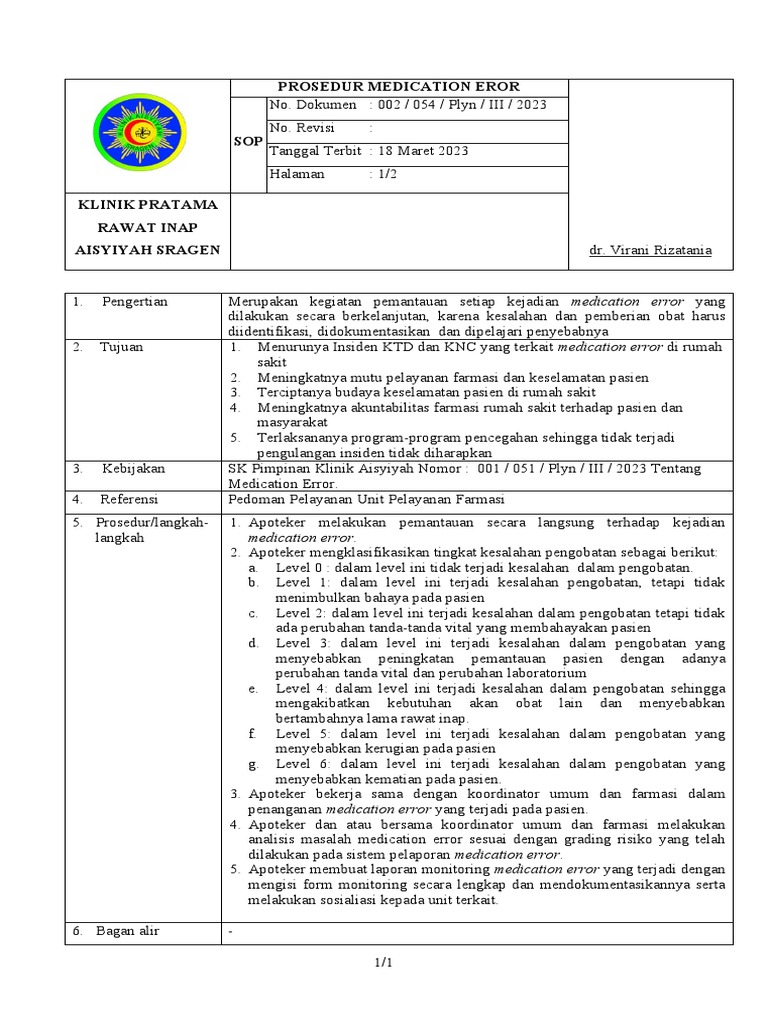 (Revisi) Sop Medication Eror | PDF | Pengembangan Diri
