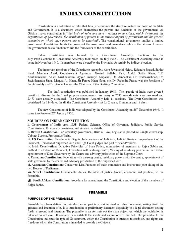Indian Constitution Overview and Features | PDF | Government Of India ...