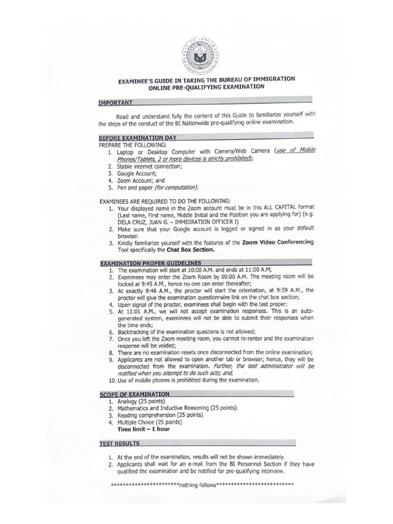 Examinee's Examination Guide | PDF