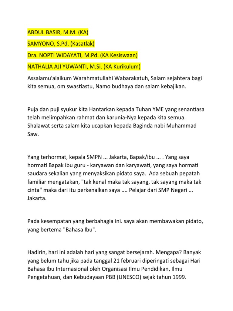 CONTOH PIDATO PERSUASIF Bahasa Ibu | PDF