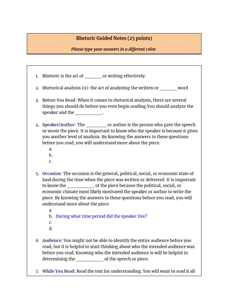 Rhetoric Guided Notes | PDF | Rhetoric | Audience