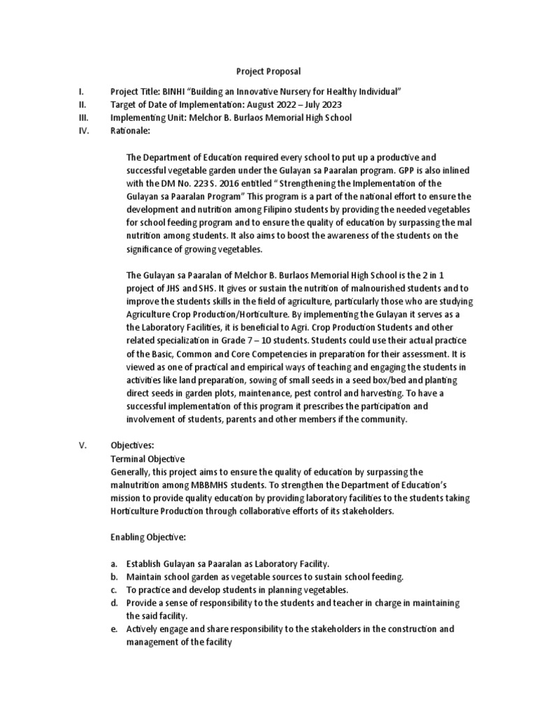 Project Proposal | PDF | Vegetables | Agriculture