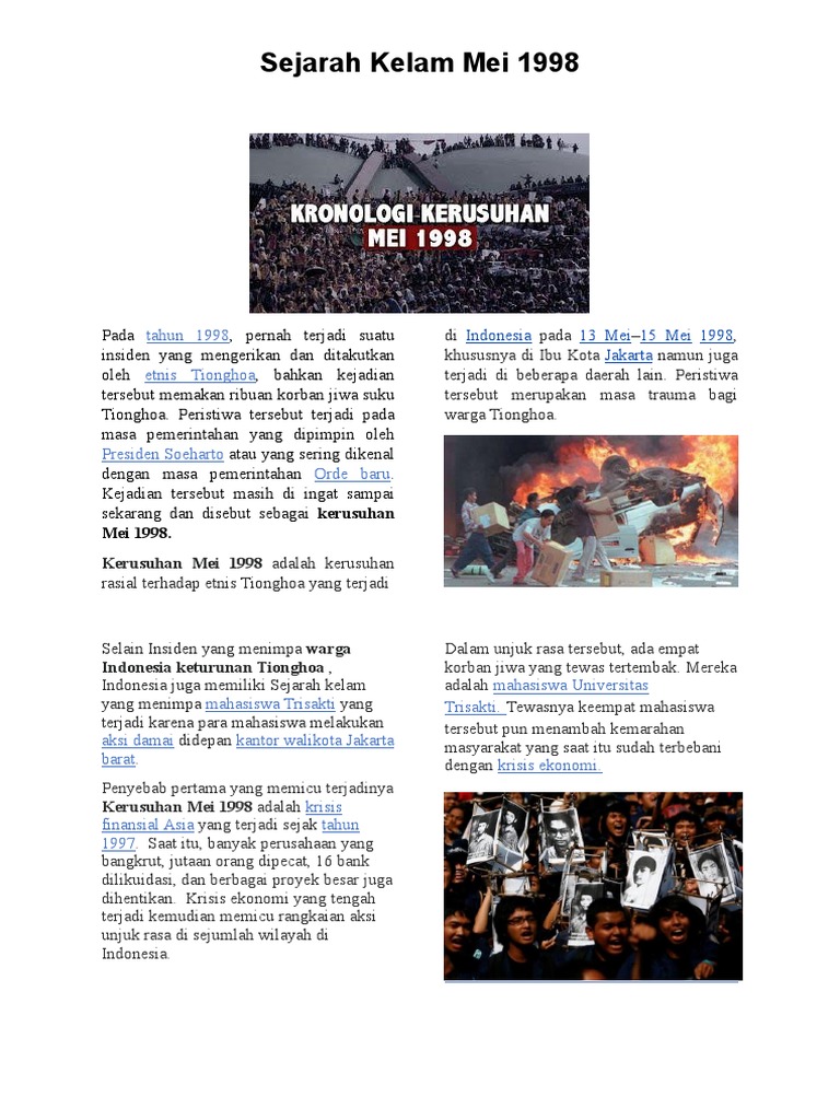Tragedi Kerusuhan Mei 1998 Tionghoa | PDF