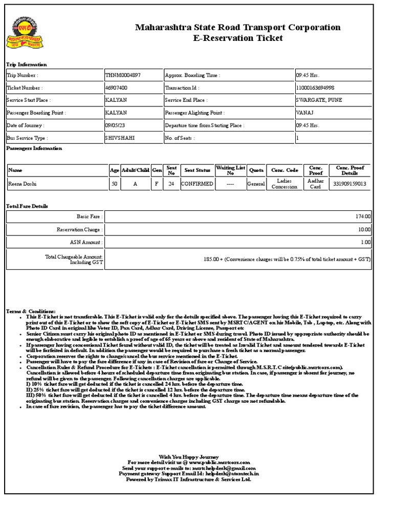 MSRTC - Online Reservation System | PDF | Identity Document | Transport