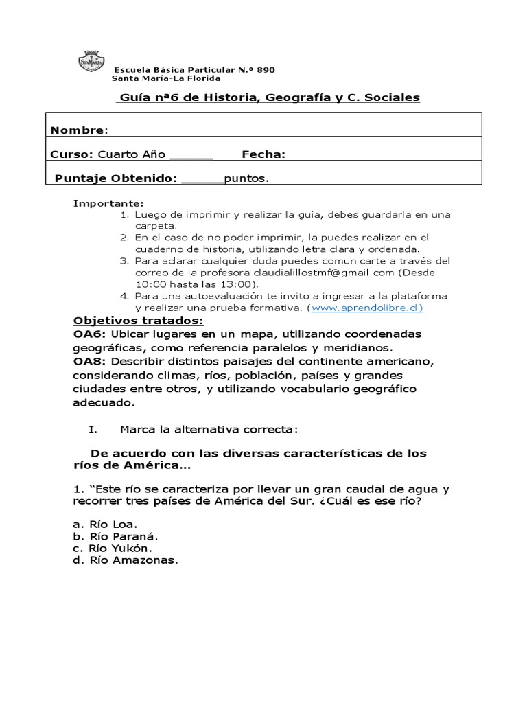 Cuartos Básicos HISTORIA. Guía N°6 PROFESORAS ANA TERESA ROJAS CLAUDIA LILLO A | PDF | Clima ...