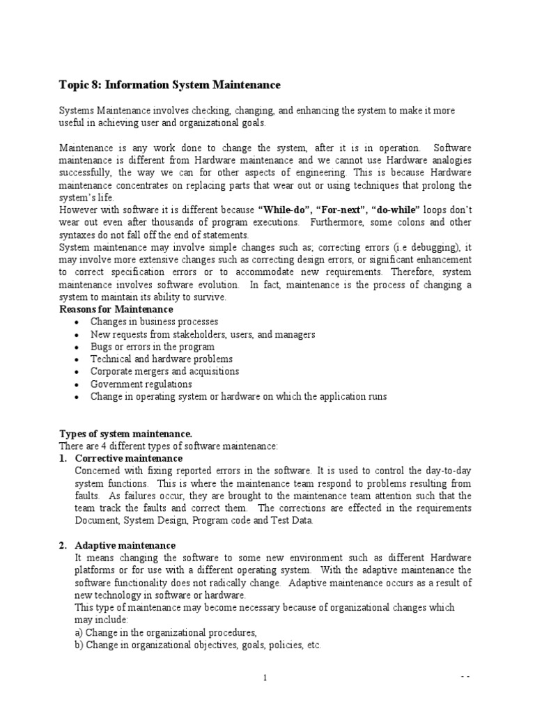 Topic 8. Information System Maintenance | PDF | Software | Software Bug