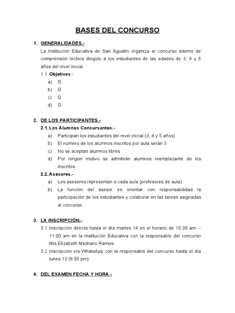Bases Del Concurso I.E. San Agustin | PDF