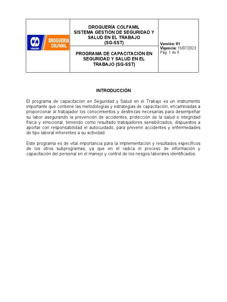 Programa de Capacitacion SG-SST | PDF | Negocios | Informática