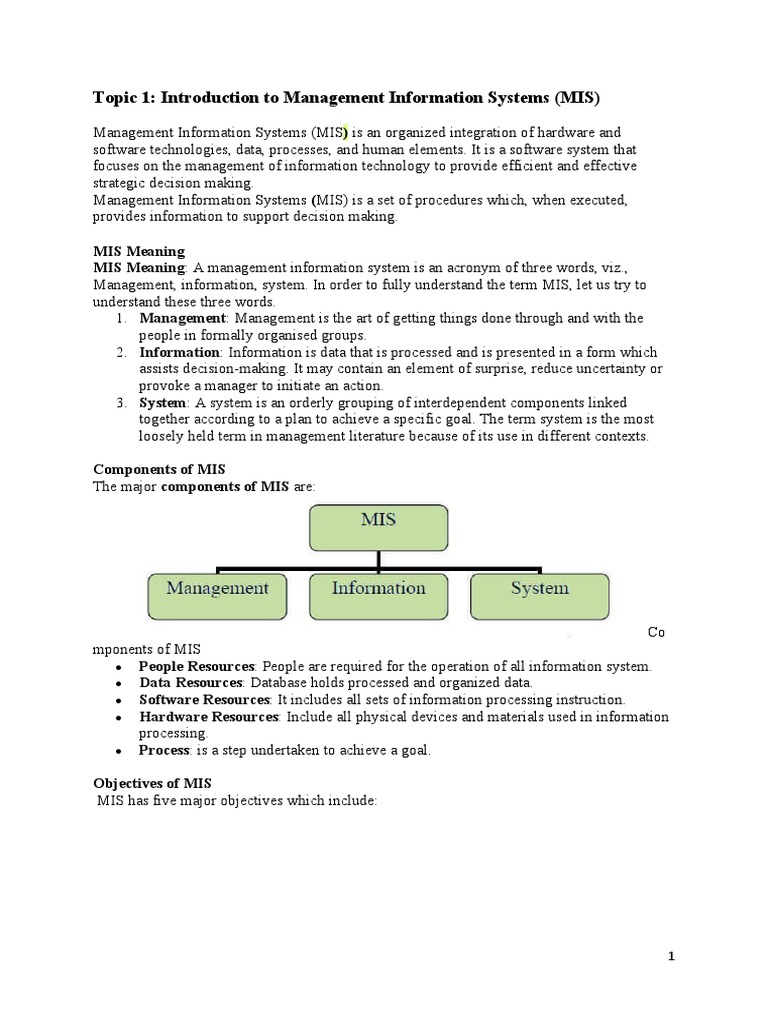 Topic 1. Introduction To MIS Final | PDF | Information | Management Information System