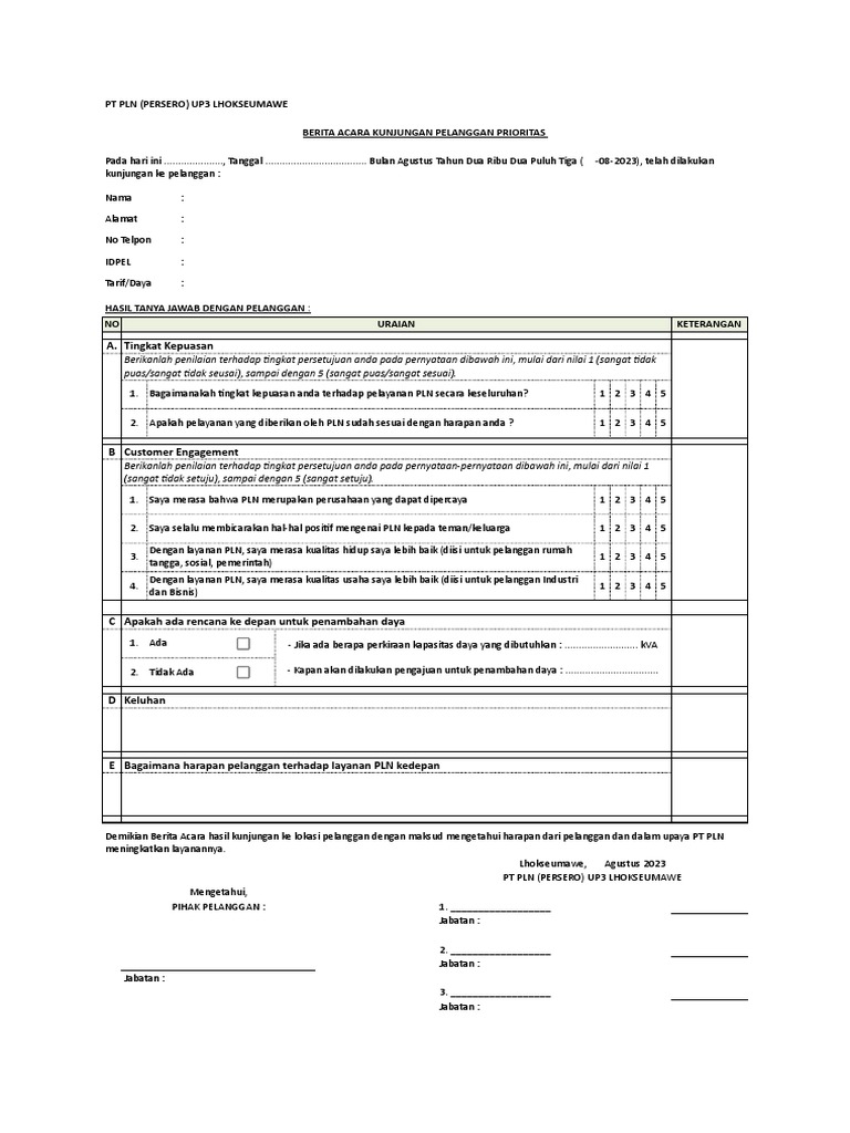 Form BA Kunjungan Pelanggan Prioritas_UP3 Lsm | PDF