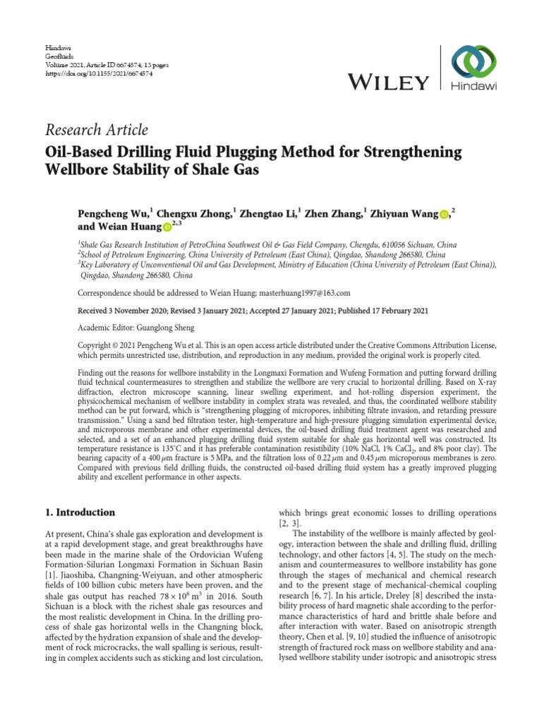 Research Article Oil-Based Drilling Fluid Plugging Method For ...