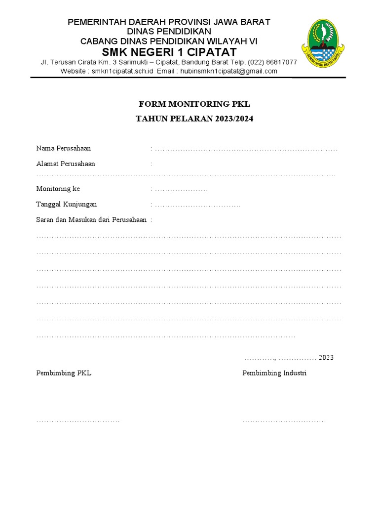 Contoh Monitoring PKL 2023/2024 | PDF | Karier & Perkembangan | Bisnis