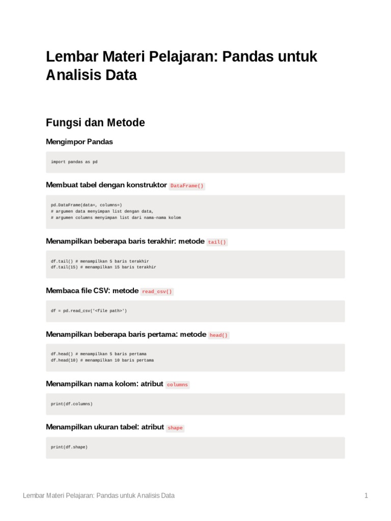 1.10 Lembar Materi Pelajaran Pandas Untuk Analisis Data | PDF