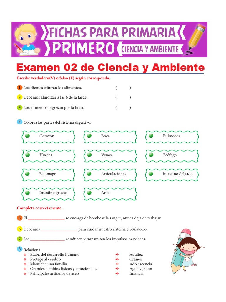Exámen 2 de Ciencia y Ambiente para Primer Grado de Primaria | PDF