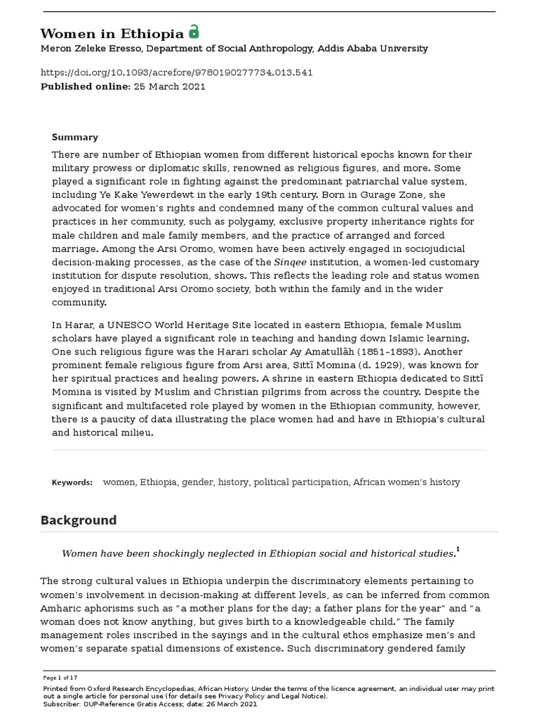 Zeleke Women in Ethiopia ORE | PDF | Ethiopia | Horn Of Africa