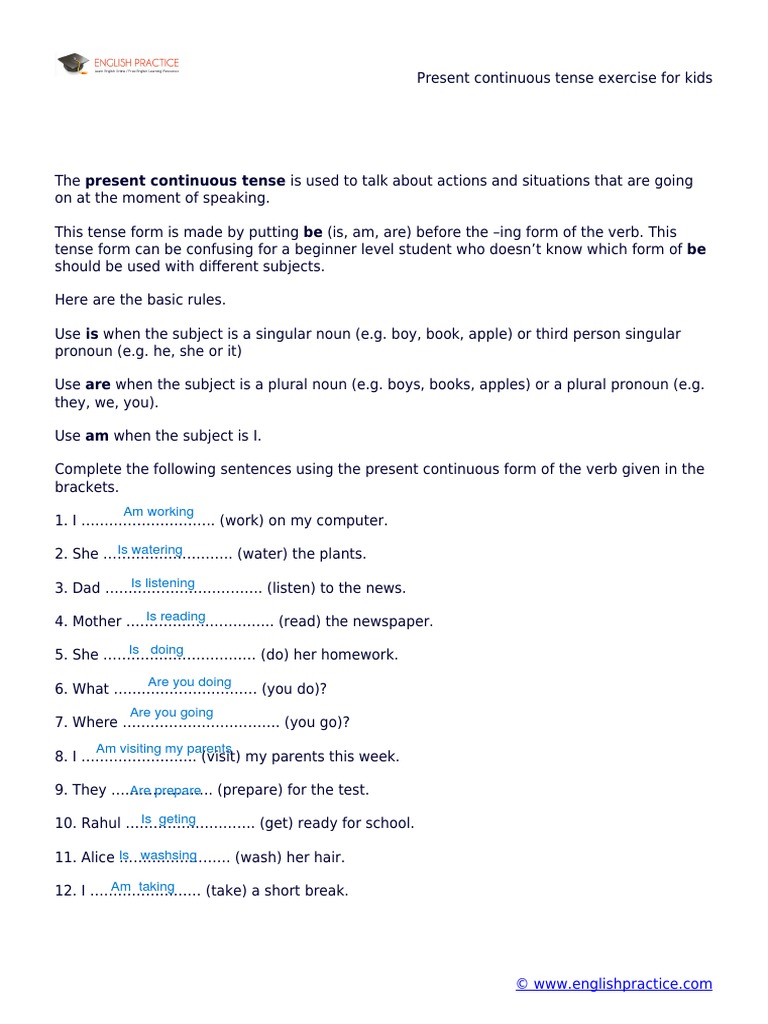 Present Continuous Tense Quiz | PDF | Language Arts & Discipline