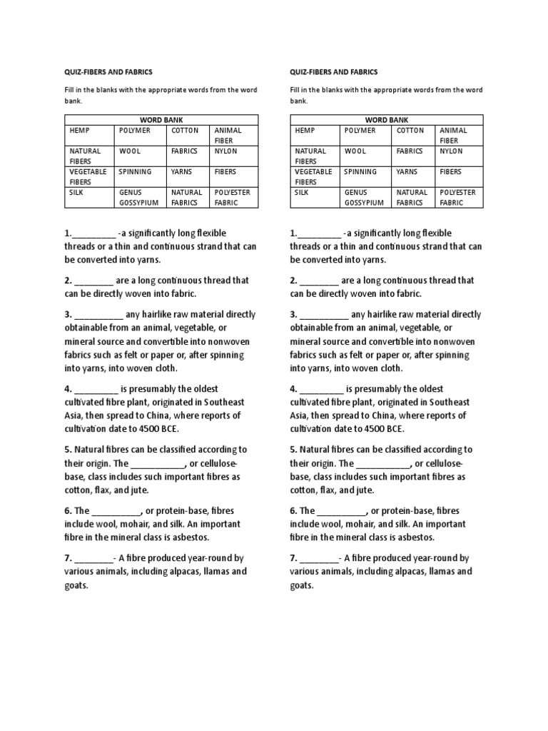 QUIZ - Fiber | Download Free PDF | Textiles | Yarn