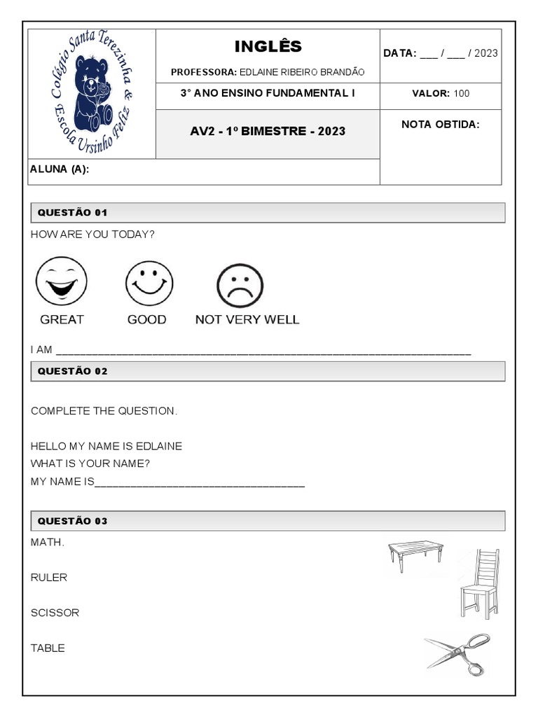 Modelo de Cabeçalho de Prova e Teste | PDF