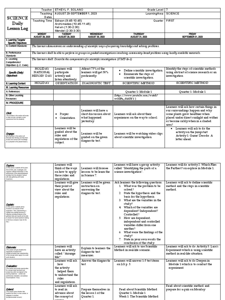 DLL 7es Template | PDF | Learning | Scientific Method