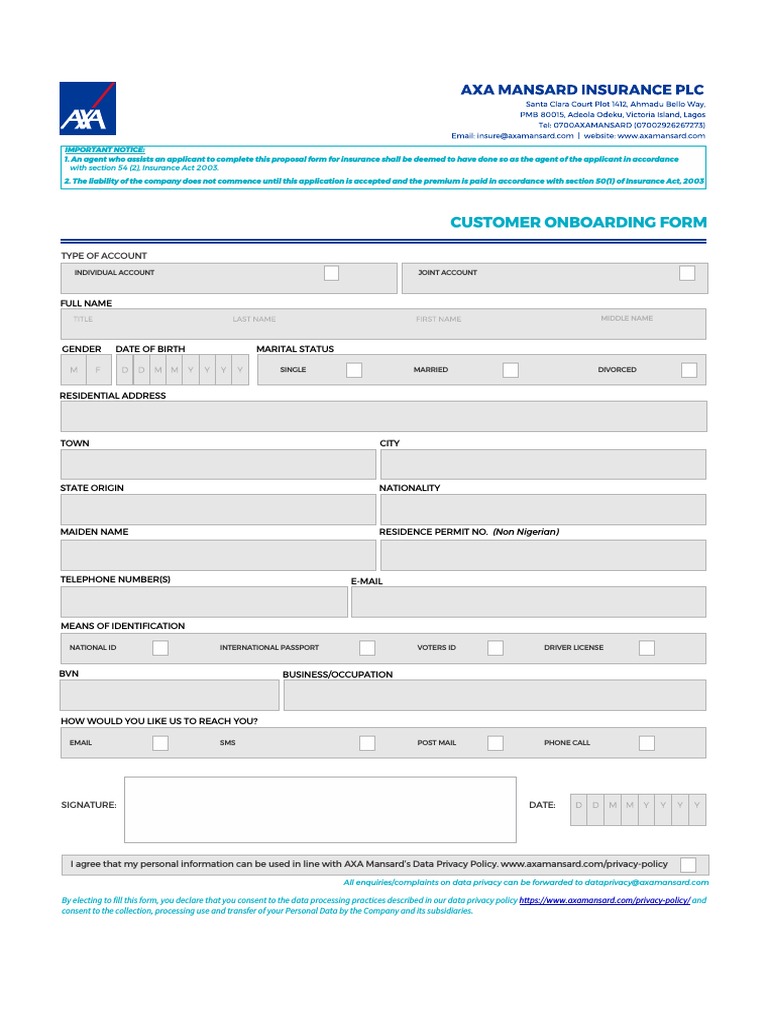 Customer Onboarding Form | PDF | Insurance | Identity Document