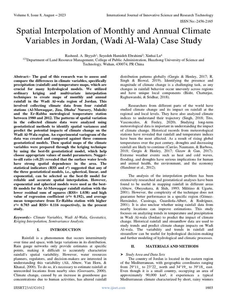 Spatial Interpolation of Monthly and Annual Climate Variables in Jordan, (Wadi Al-Wala) Case ...