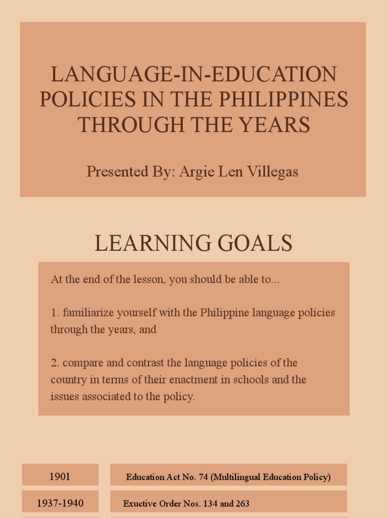 Language-In-Education Policies in The Philippines Through The Years | PDF | Tagalog Language ...