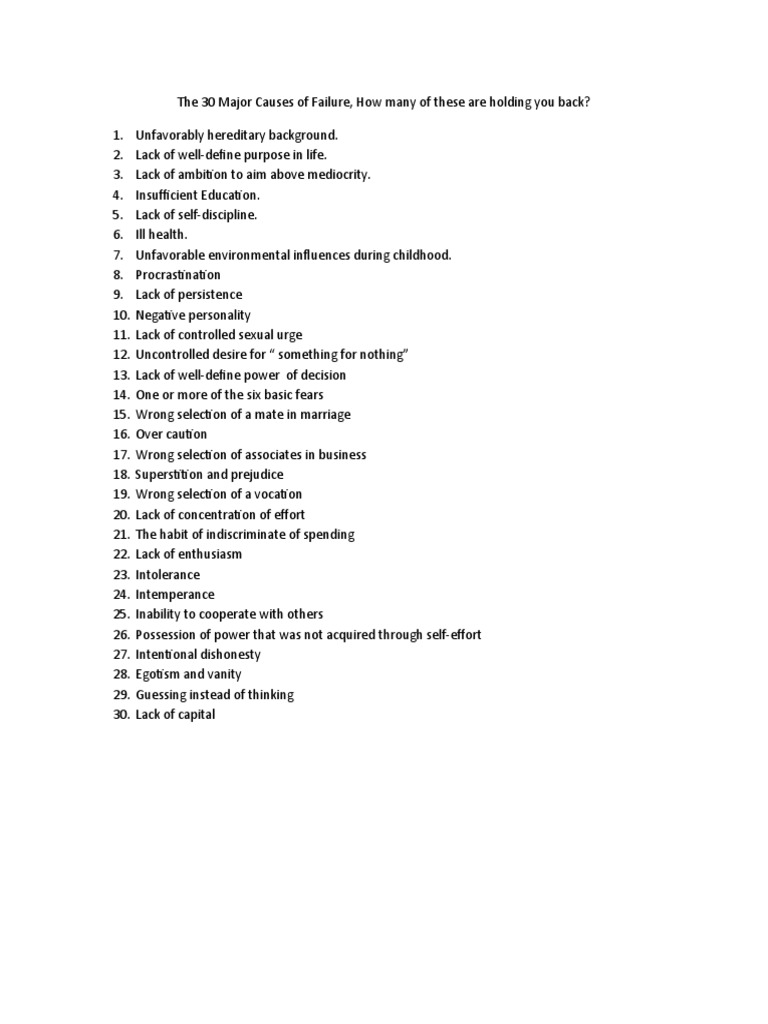 The 30 Major Causes of Failure | PDF