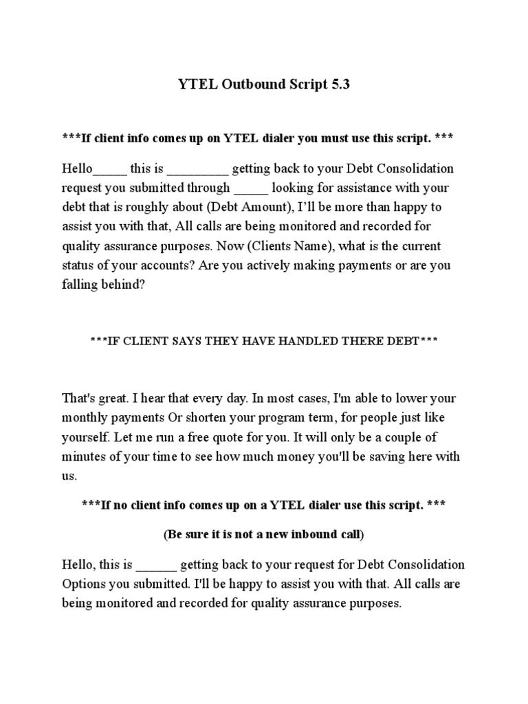 YTEL Outbound Script (10) | PDF