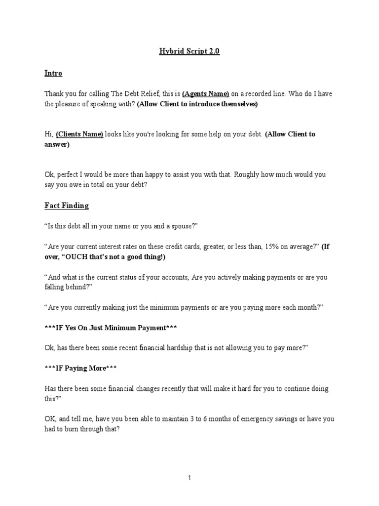 Debt Relief Hybrid Campaign Script | PDF | Debt | Interest