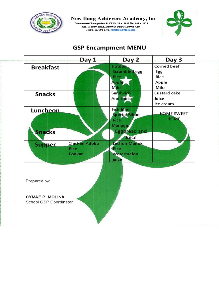 GSP Encampment Menu Overview | PDF