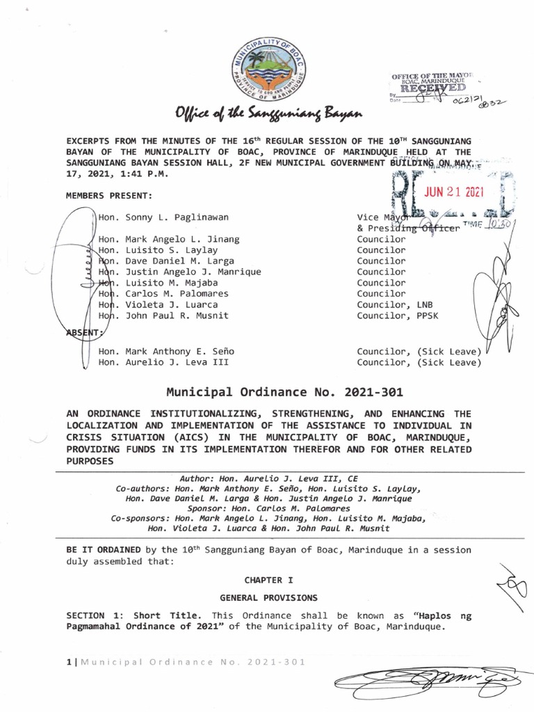 Municipal Ordinance No. 2021-301 | PDF