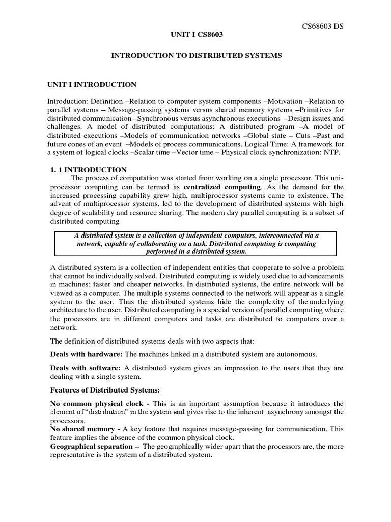 Cs8603 Unit I Pdf Parallel Computing Distributed Computing