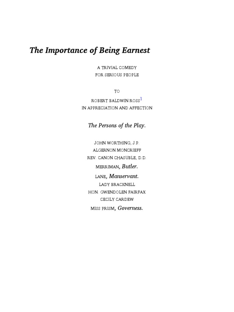 The Importance of Being Earnest - Oscar Wilde | PDF | The Importance Of ...