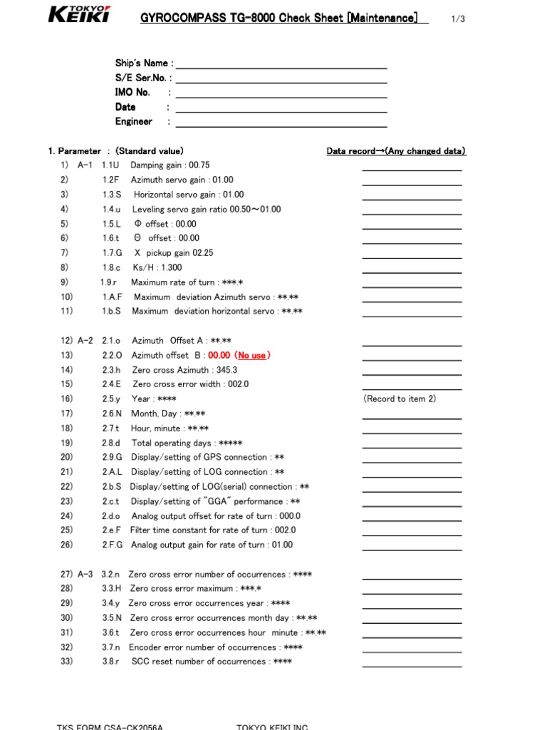 TG-8000 Gyrocompass Maintenance Checklist | PDF | Power Supply | Electromagnetism