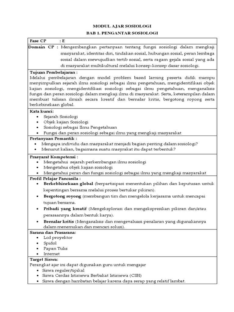 Modul Ajar Sosiologi | PDF