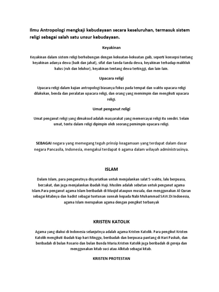 Sistem Religi (Antropologi/sosiologi) | PDF