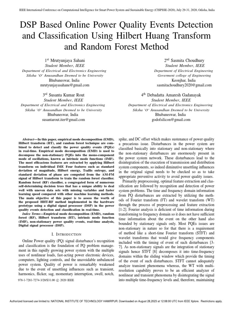 DSP Based Online Power Quality Events Detection and Classification Using Hilbert Huang Transform ...