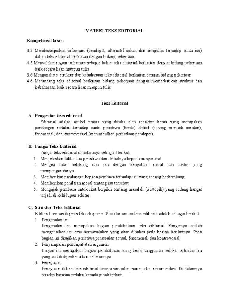 Teks Editorial: Pengertian dan Fungsi | PDF | Karier & Perkembangan ...