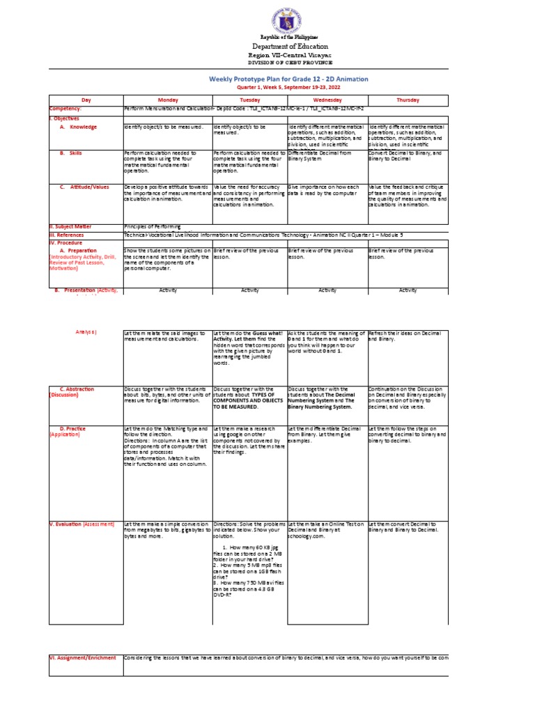 Weekly Prototype Plan - Q1-W5 | PDF | Computer File | Bit