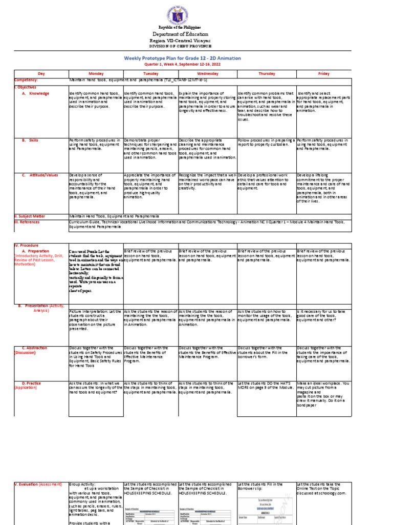 Weekly Prototype Plan - Q1-W4 | PDF | Tools | Cognitive Science