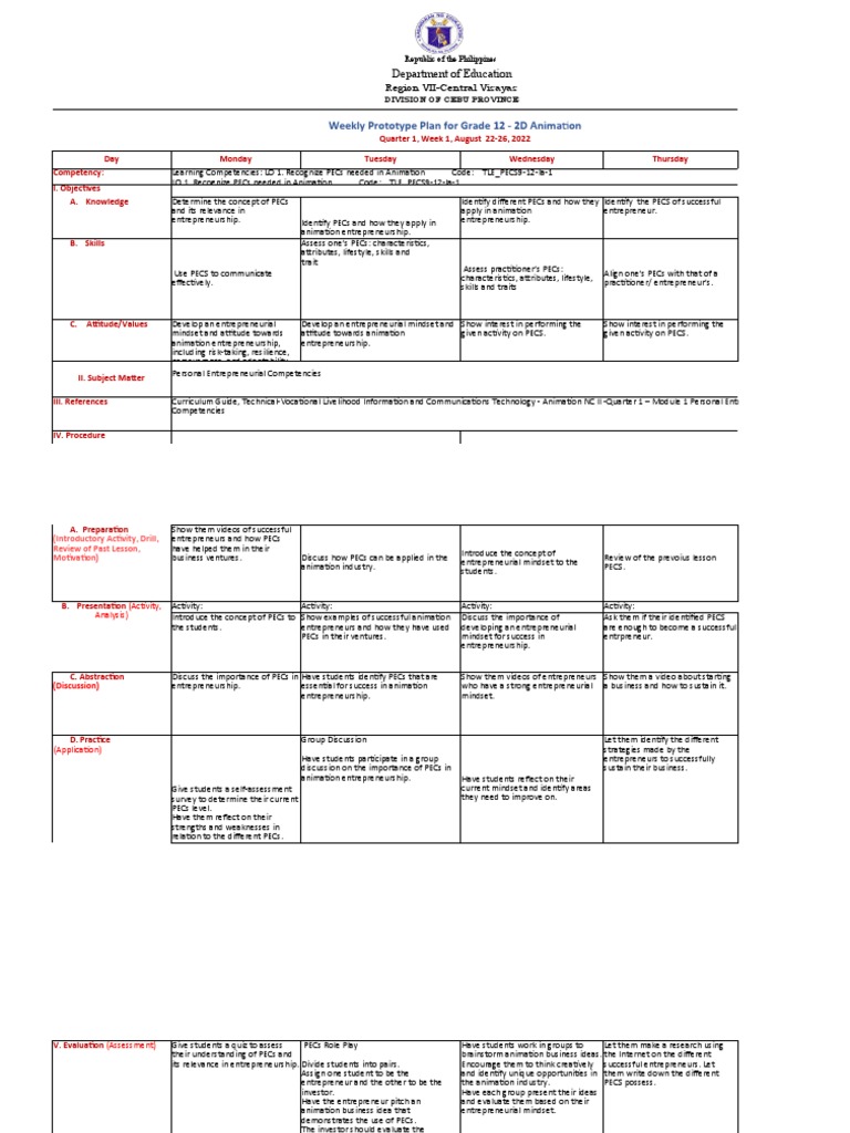 Weekly Prototype Plan - Q1-W1 | PDF