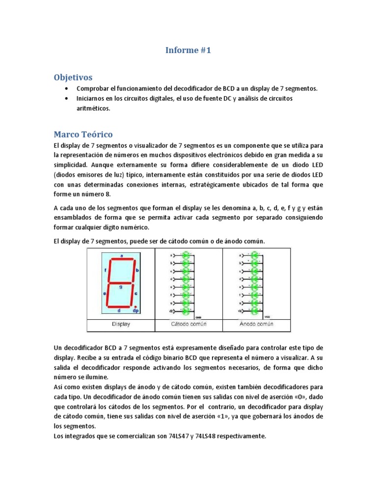 Informe 1 - Display 7 Segmentos | Descargar gratis PDF | Decimal ...