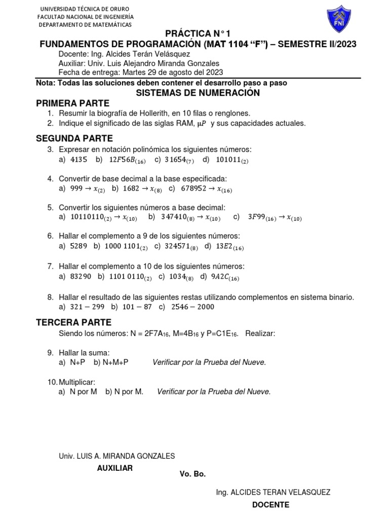 Práctica N°1 MAT 1104 F 2023 | PDF