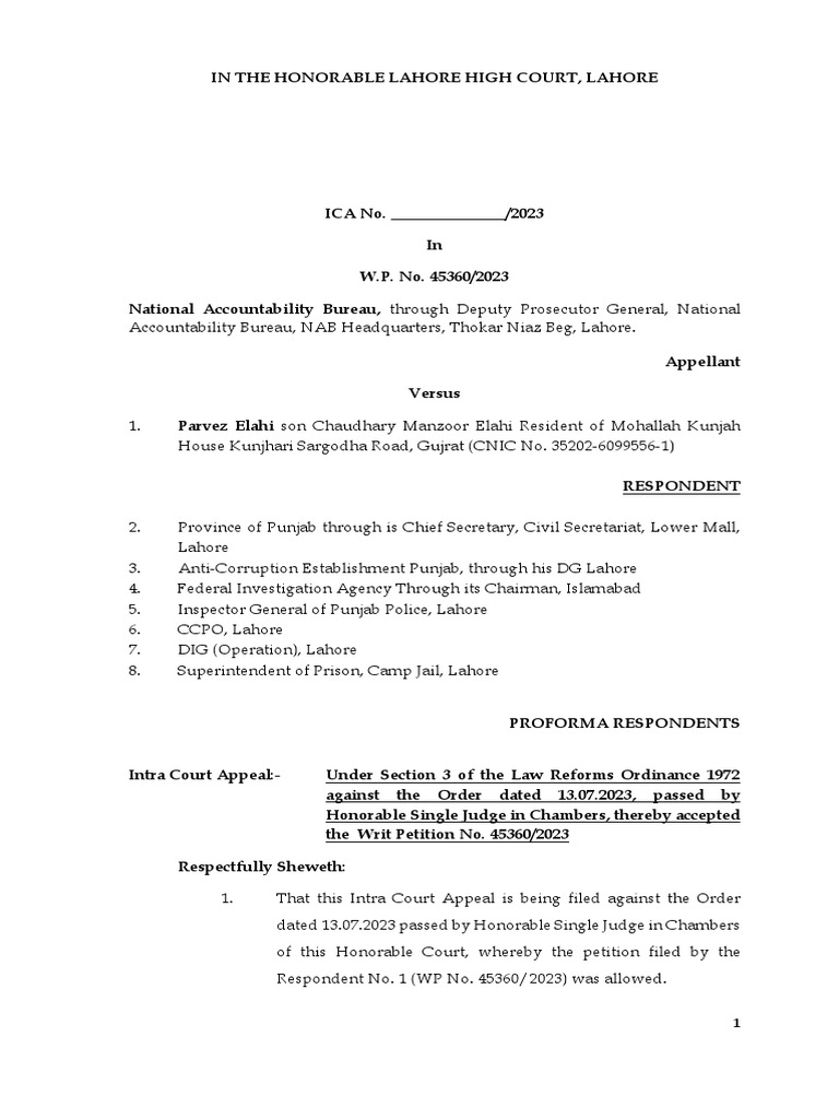 ICA - Pervaiz Elahi (Amended) | PDF | Affidavit | Appeal