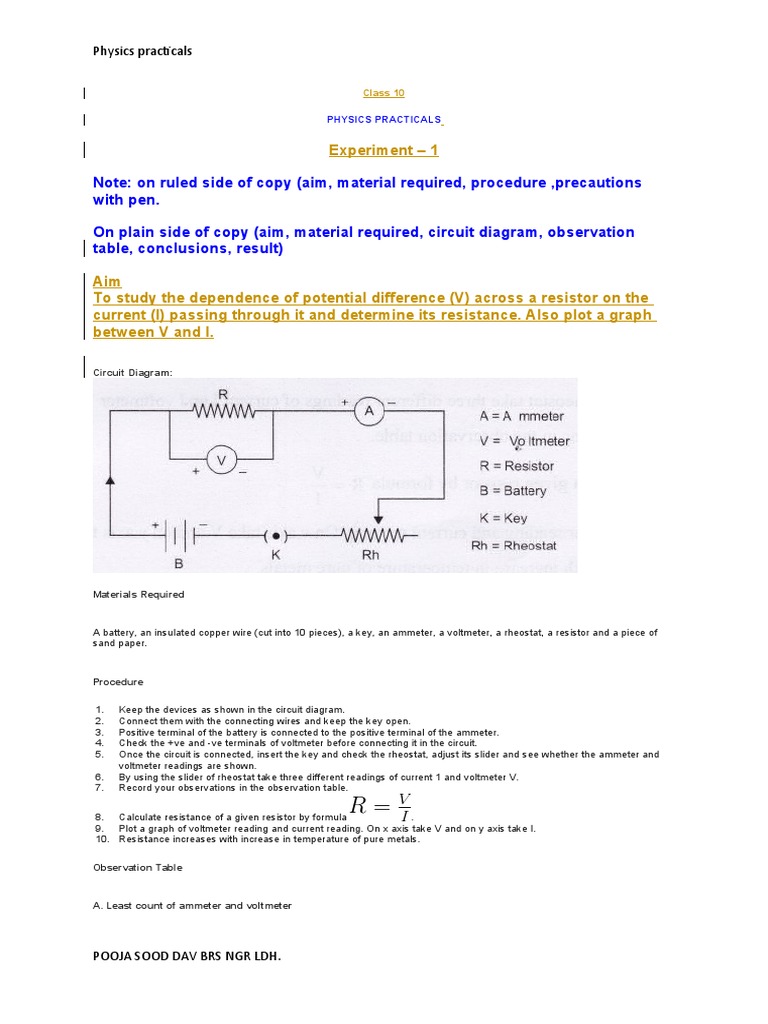 Class 10 Science PHYSICS PRACTICALS | Download Free PDF | Mirror ...