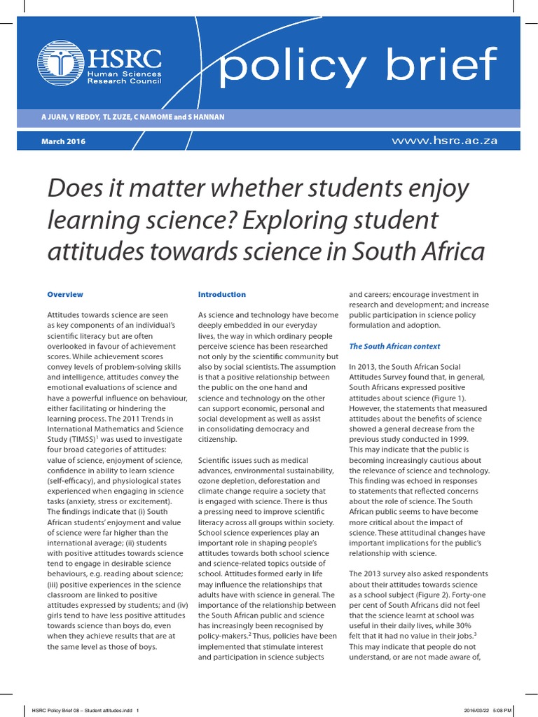 Science - Attitude - Policy Brief | PDF | Attitude (Psychology) | Science