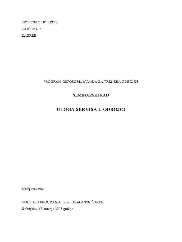 Uloga Servisa U Odbojci | PDF